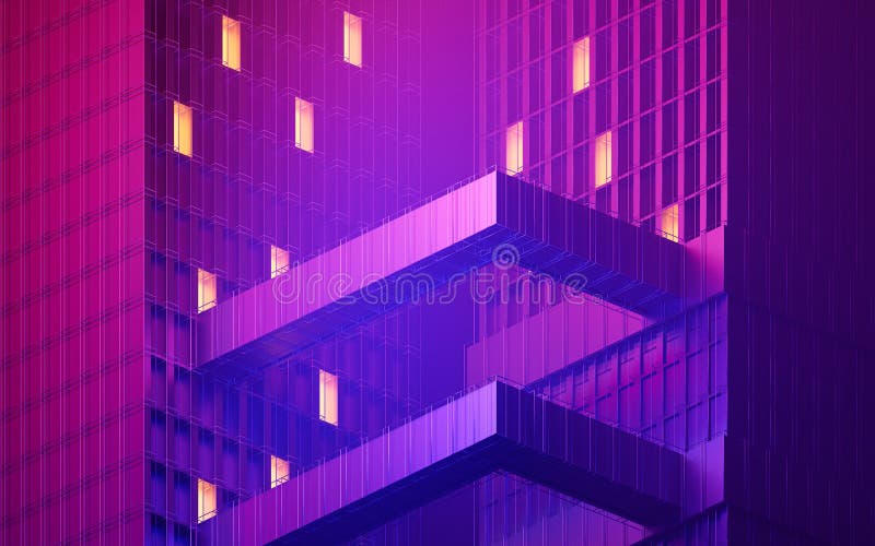 Urban Building at Night, Modular Building,3d Rendering Stock ...