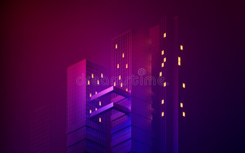 Urban Building at Night, Modular Building,3d Rendering Stock ...
