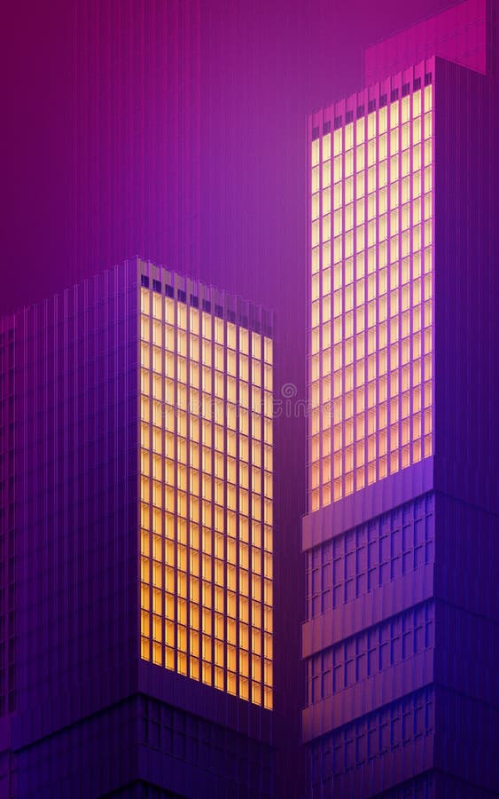 Urban Building at Night, Modular Building,3d Rendering Stock ...