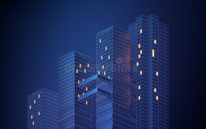 Urban Building at Night, Modular Building,3d Rendering Stock ...