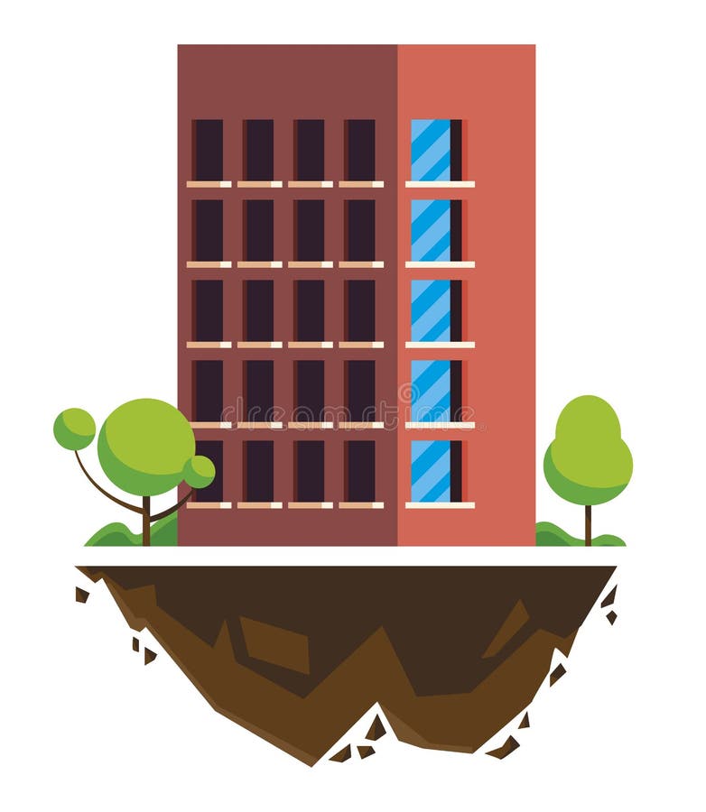 Urban Building in Terrain Ground with Trees Stock Vector - Illustration ...