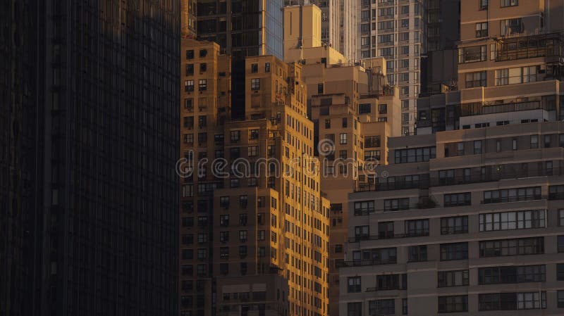 Urban Buildings Illuminated by Sunset Light Stock Illustration ...