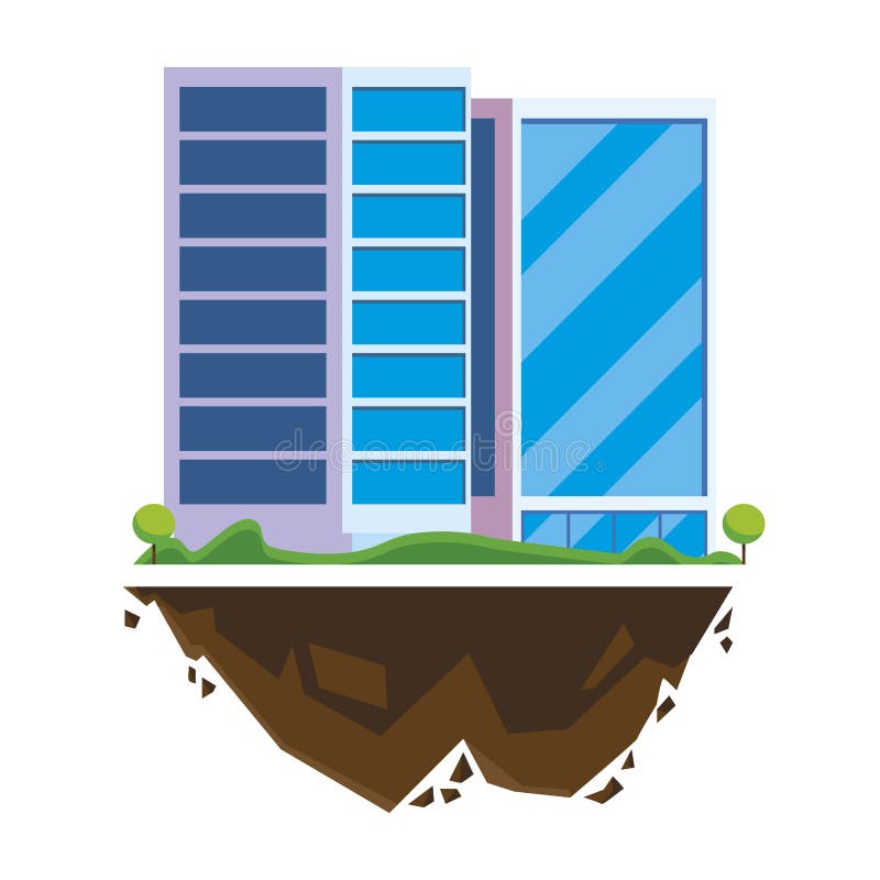 Urban Buildings in Terrain Ground with Trees Stock Vector ...