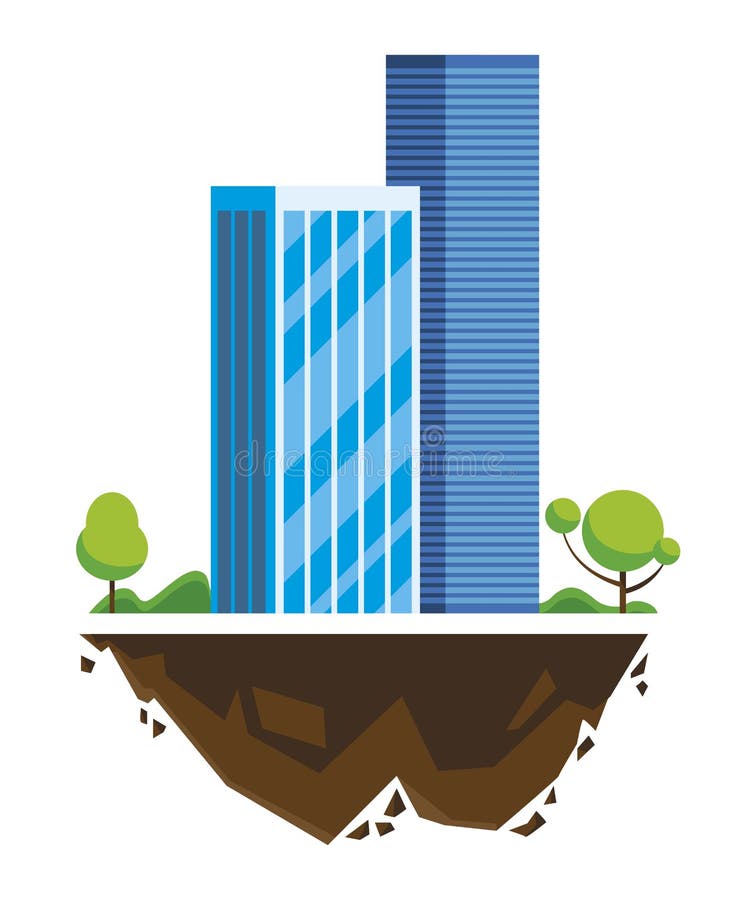 Urban Buildings in Terrain Ground with Trees Stock Vector ...