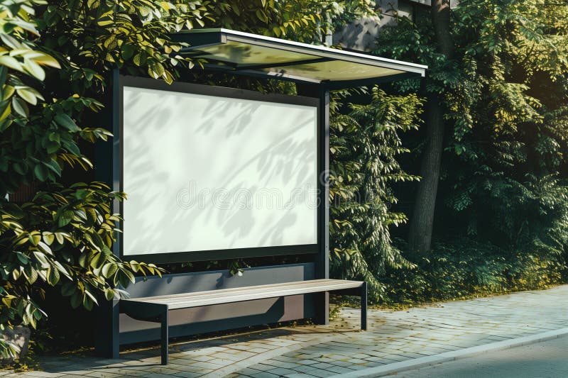 Urban Bus Stop with Bench and Large Screen Stock Photo - Image of ...