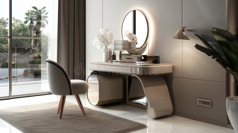 Urban Chic Vanity Table with Sleek Mirror Stock Illustration ...