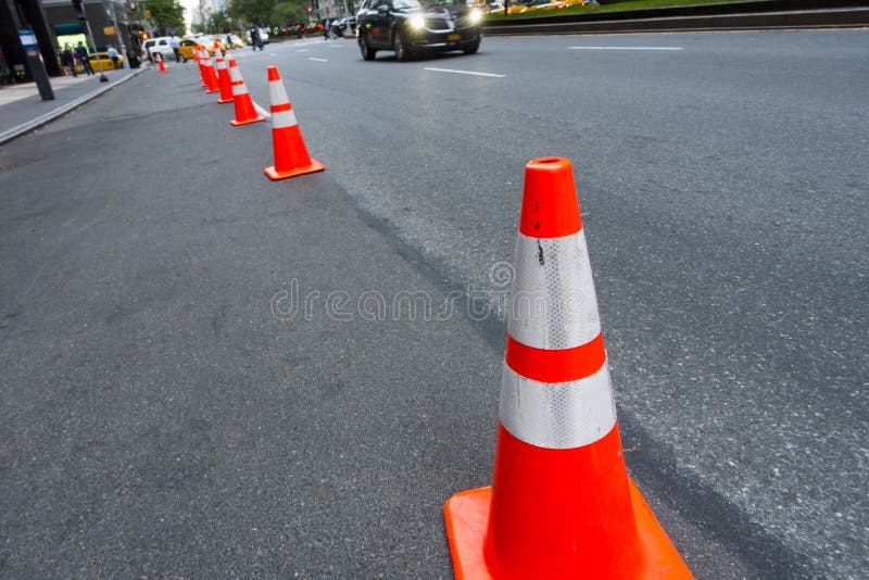 Street Cones With Connecting Block Off Bars Stock Image Image Of