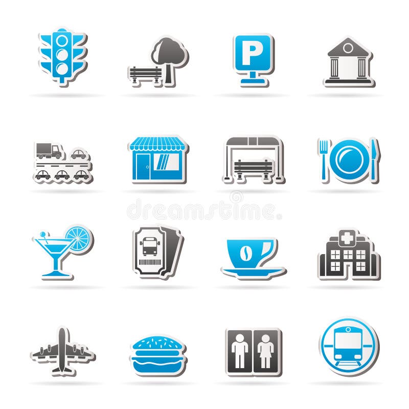 Urban and City Elements Icons Stock Illustration - Illustration of ...