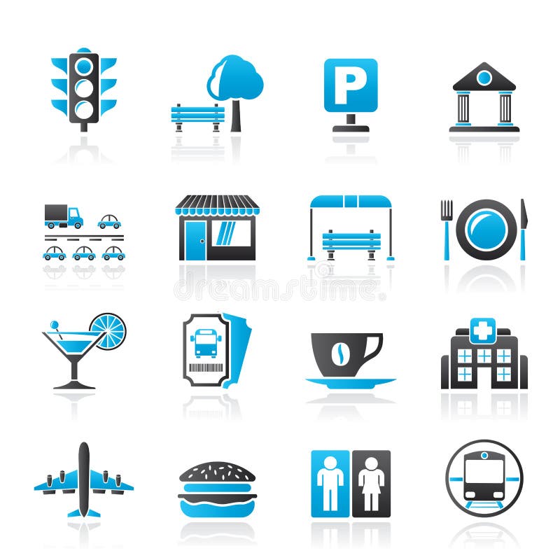 Urban and City Elements Icons Stock Vector - Illustration of knife ...