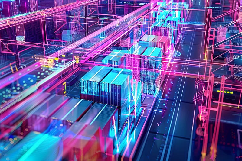 Urban Cityscape Filled with Vibrant Neon Colored Lines, Showcasing the ...