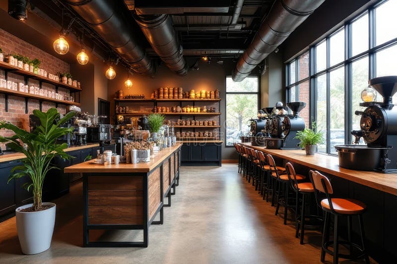 Coffee Roastery Interior Design Stock Illustration - Illustration of ...