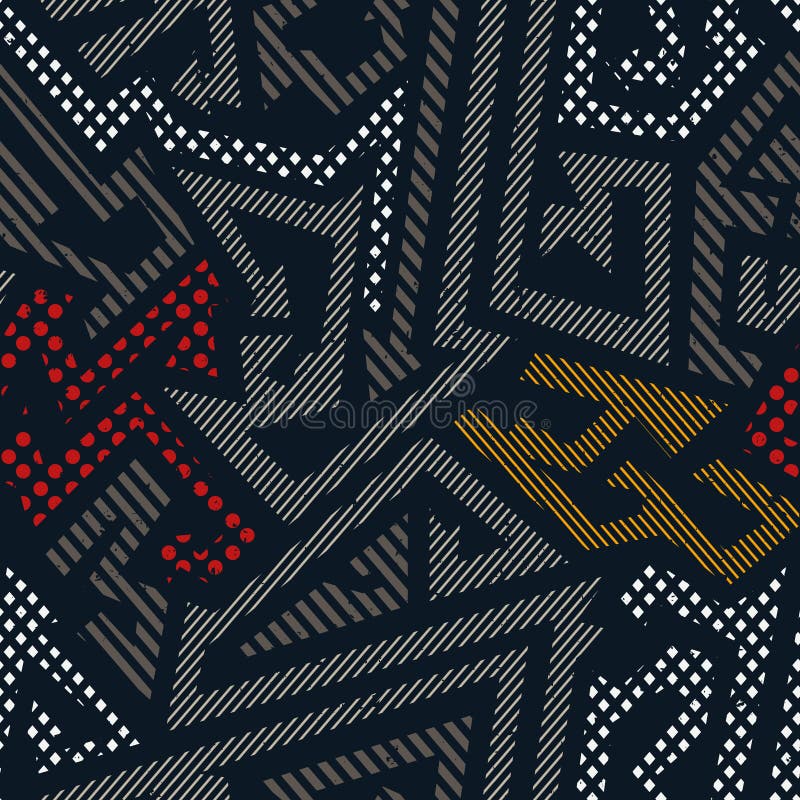 Urban Bright Geometric Seamless Pattern with Grunge Effect Stock Vector ...