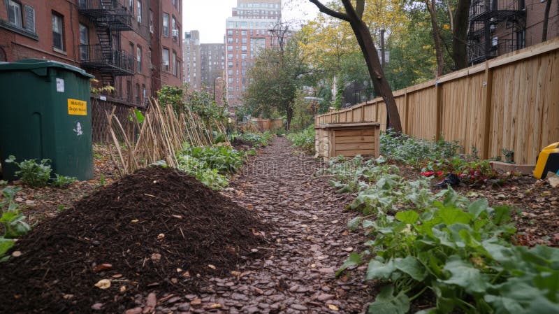 Urban Community Garden Path with Compost and Mulch Stock Illustration ...