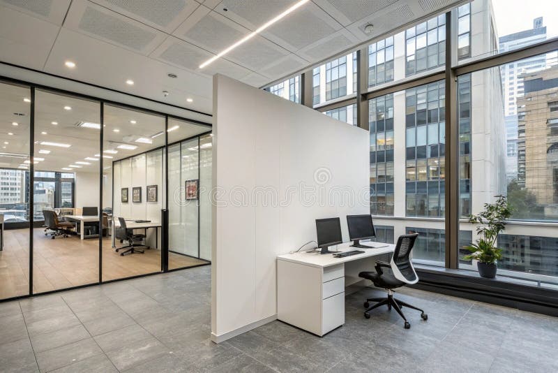 Urban Company Office Interior with Private Room and Workstation Stock ...