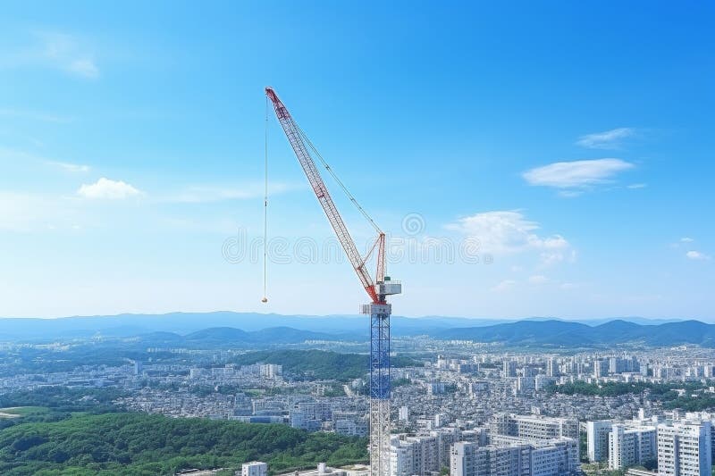 Urban Construction. Active Site with Towering Crane and Building Under ...