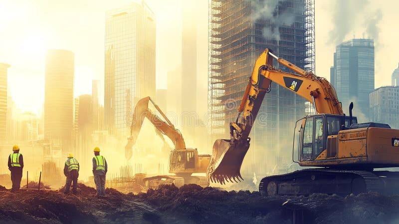 Urban Construction Illustration Excavators Work Stock Photos - Free & Royalty-Free Stock Photos ...