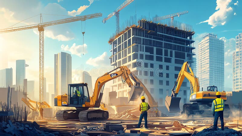 Urban Construction Illustration: Skyscrapers Rising Stock Image - Image ...