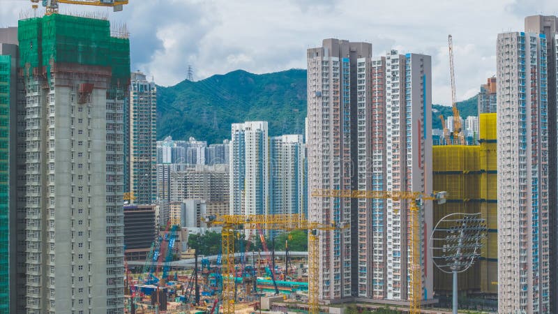 Urban Construction Scene with High-Rise Buildings and Cranes Editorial ...