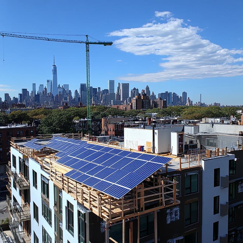 Urban Construction Site Featuring Solar Panel Installation Stock ...