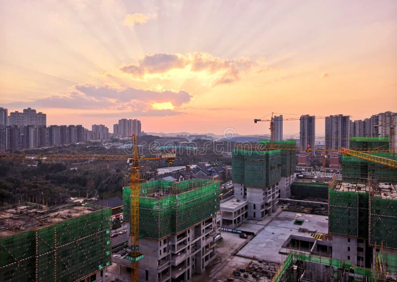 Construction Site at Sunset Editorial Image - Image of construct ...