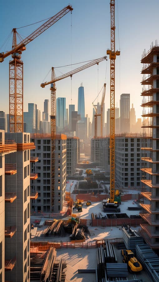 Urban Construction Site with Multiple High-rise Buildings Under ...