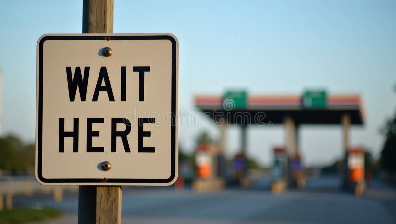 Urban Control Point Wait Here Sign with Toll Booth Stock Illustration ...