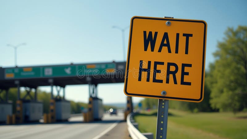 Urban Control Point Wait Here Sign with Toll Booth Stock Illustration ...