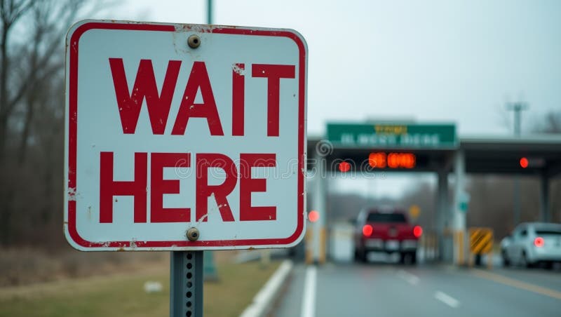 Urban Control Point Wait Here Sign with Toll Booth Stock Illustration ...