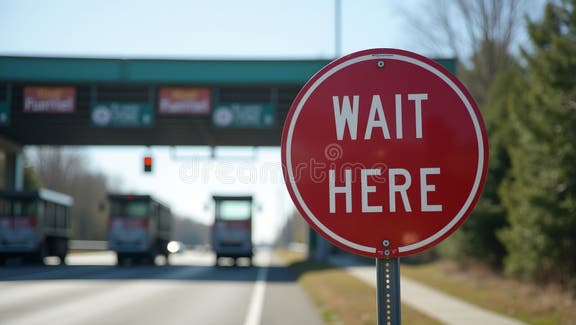 Urban Control Point Wait Here Sign with Toll Booth Stock Illustration ...