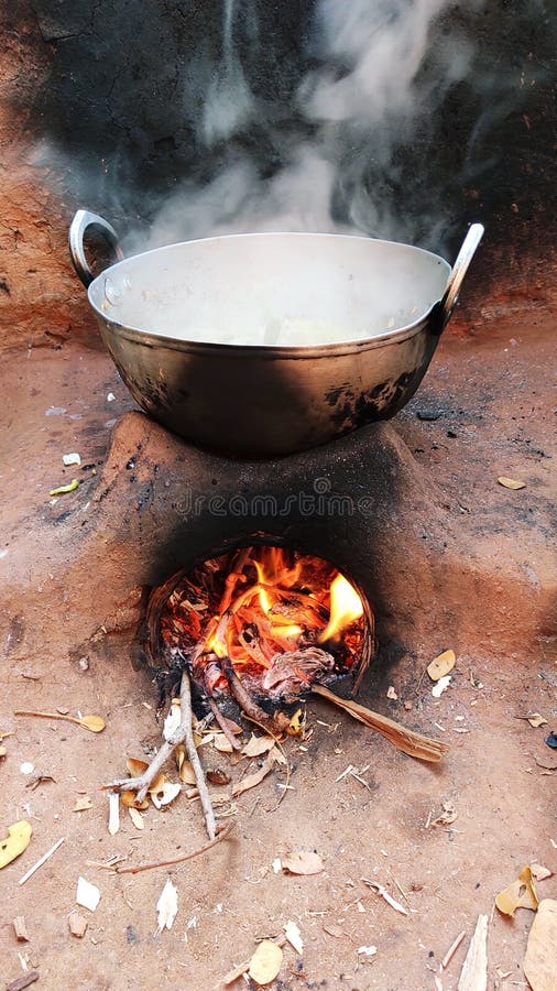 Urban Cooking Style. The Dish Is On The Fire . Some Of Smoke Is ...