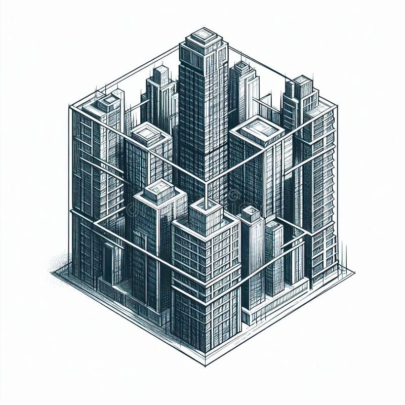 Urban Core Draft with Skyscraper Design Stock Illustration ...