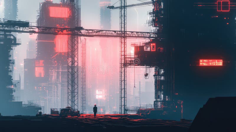Urban Cyberpunk Construction Site Cross Section Stock Illustration ...