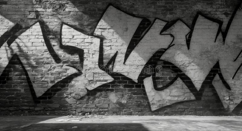 Urban Decay. Black and White Graffiti Art on a Brick Wall Texture ...