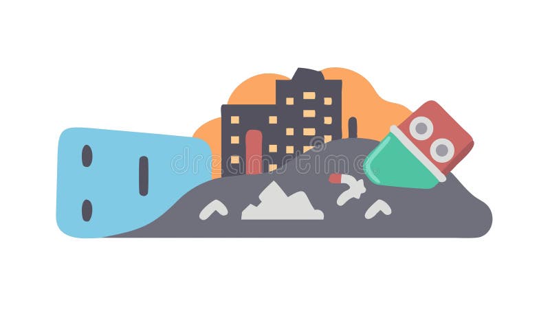 Urban Decay Icon, City Cracking and Falling Apart, Vector Design ...