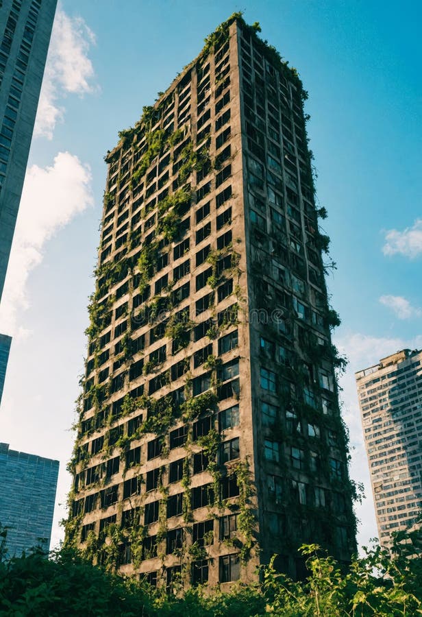 Urban Decay: Tall Building Covered in Greenery Stock Image - Image of ...