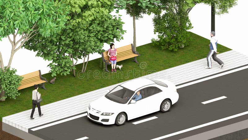 Urban Design Living Street 3d Rendering Perspective Stock Illustration ...
