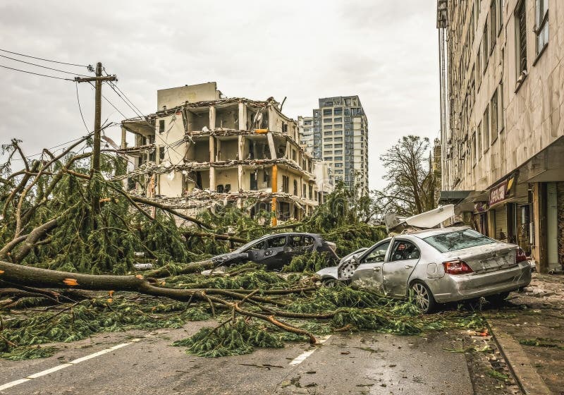 Urban Destruction: Aftermath of a Severe Storm with Fallen Trees and ...