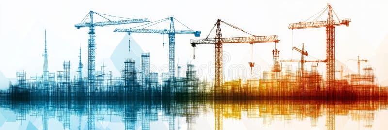 Urban Development, Abstract Skyline with Construction Cranes and ...