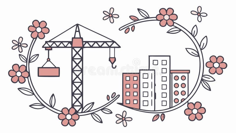 Urban Development in Floral Crane Frame, Vector Design Generative AI ...