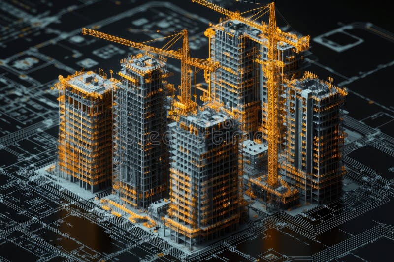 Urban Development Under Construction, City Buildings on Map Background ...