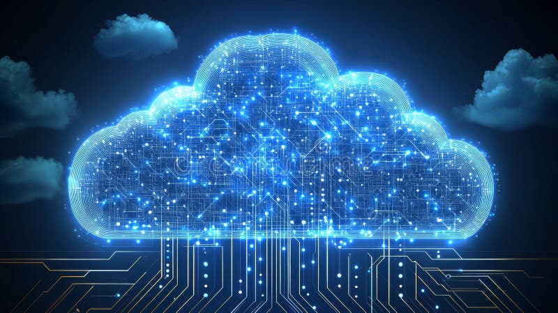 An Urban Digital Art Piece Showcasing the Concept of Cloud Computing, Where Glowing Data ...