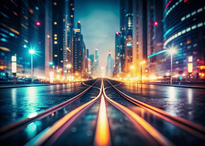 Urban Digital Crossroads Exploring a Blurry Path through a Cityscape of Bokeh Lights and ...