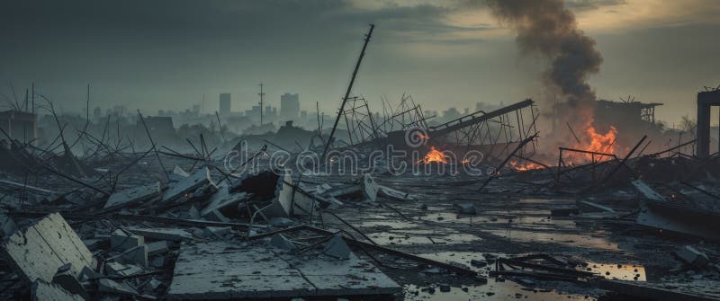 Urban Disaster Scene with Dynamic Textures and Light Stock Image ...