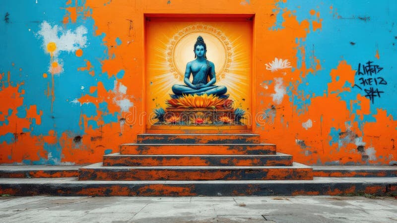 Urban Divinity â€ Shiva Meditation Mural with Lotus and Aura Stock ...