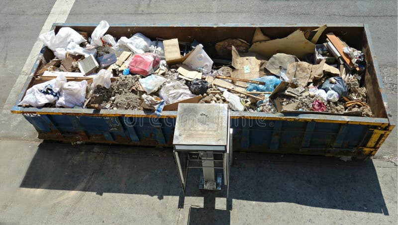 Overfilled Trash Dumpster from Above View Stock Photo - Image of ...