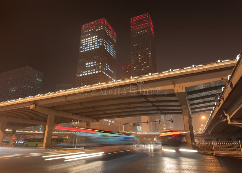 Urban Dynamism Beijing Downtown at Nighttime, China Stock Image - Image ...