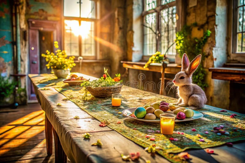 Urban Easter Delight an Abandoned Building Table Runner with Bunny ...