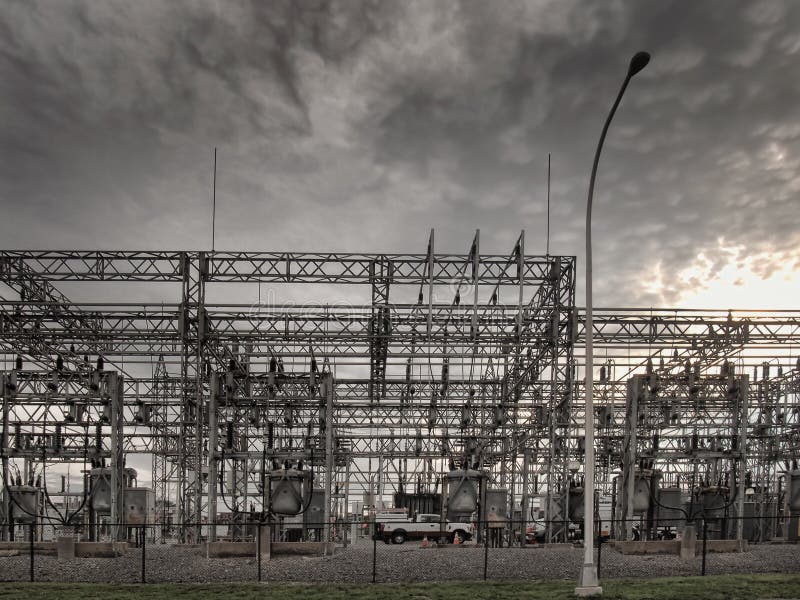 Urban Electrical Substation Stock Photo - Image of high, insulators ...
