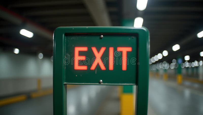 Urban Escape EXIT Sign in Underground Parking Lot Stock Illustration ...