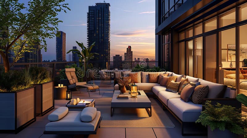 Urban Escape Terrace Interior Concept Stock Illustration - Illustration ...